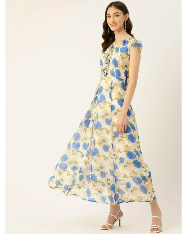 Rue Collection Women White & Blue Floral Printed Dress - JioMart