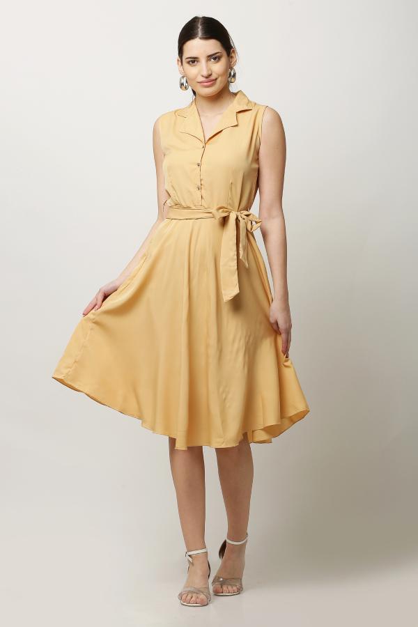 Berlin Club Women Fit and Flare Gold Dress - JioMart