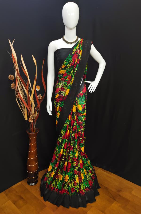 Anand Women Black Self Design Single Saree Without Blouse Piece - JioMart