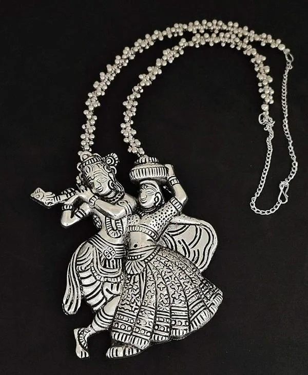 Total Fashion Oxidised Silver Radha Krishna Chain Pendant Necklace for ...