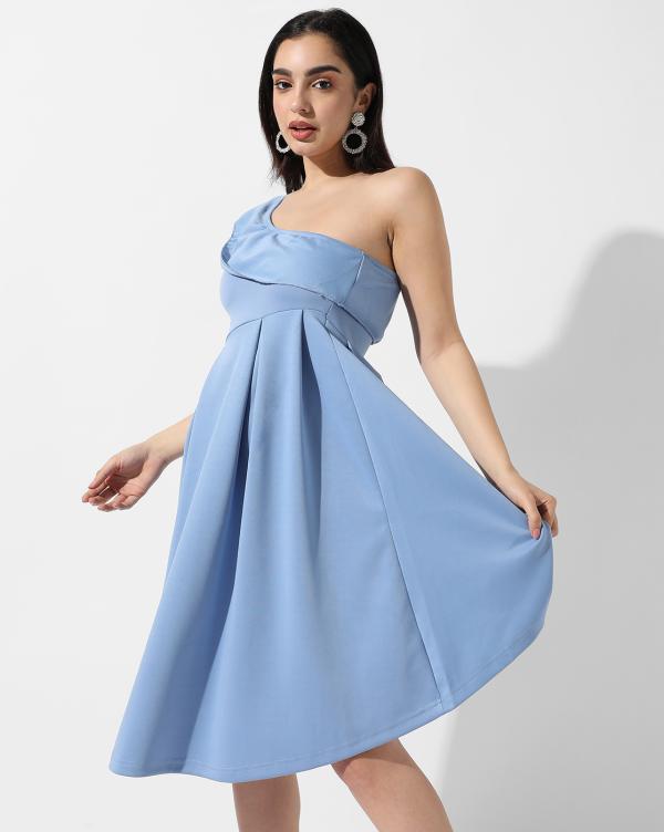 Campus SUtra women's Light Blue One-Shoulder Dress - JioMart
