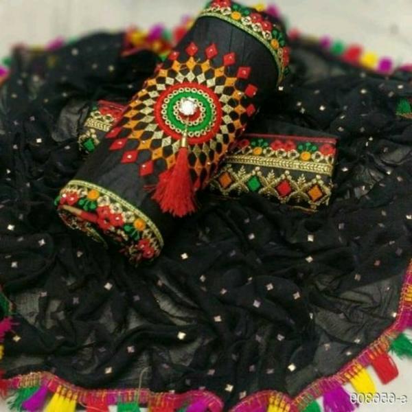 GURHAL Embroidered Cotton Unstitched Dress Material Black - JioMart