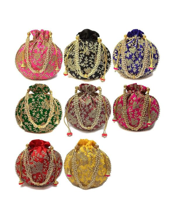 Binori Rajasthani Style Royal Clutch Silk Potli Pack of 8 - JioMart