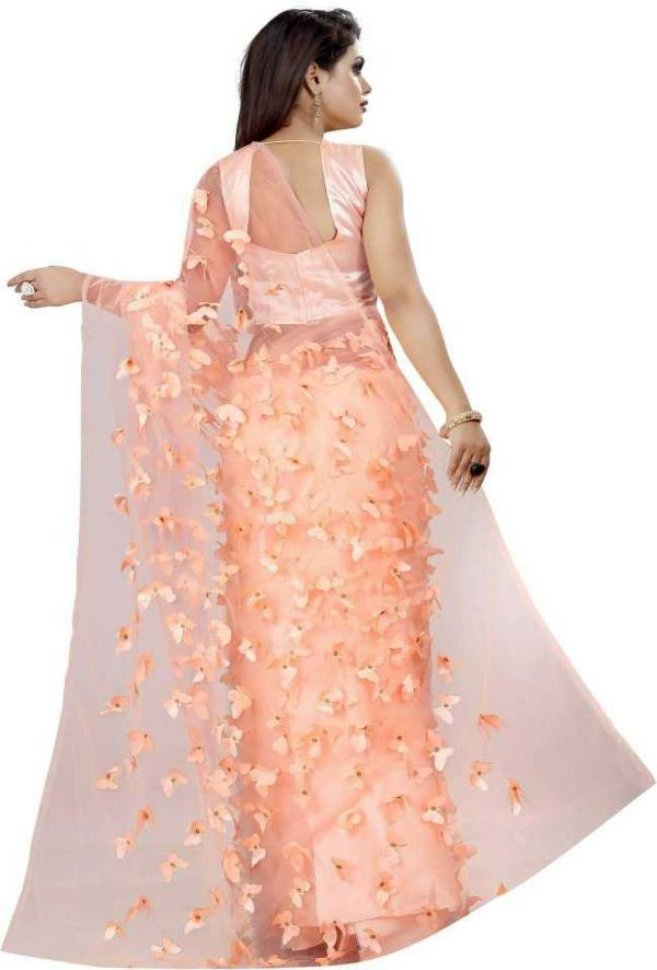N V Patel Women Peach Embroidered Net Bollywood Saree - JioMart