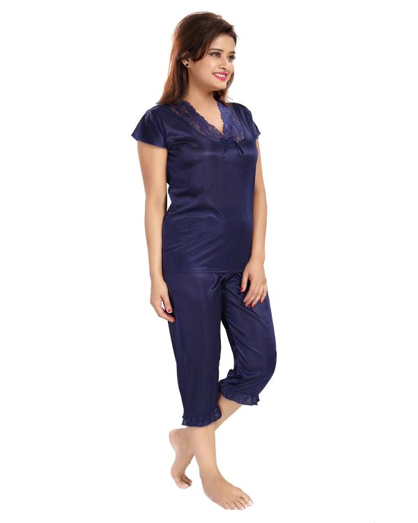 Noty Girl's/Women's-Night Suit/Top & Capri Set/Loungewear - Satin ...