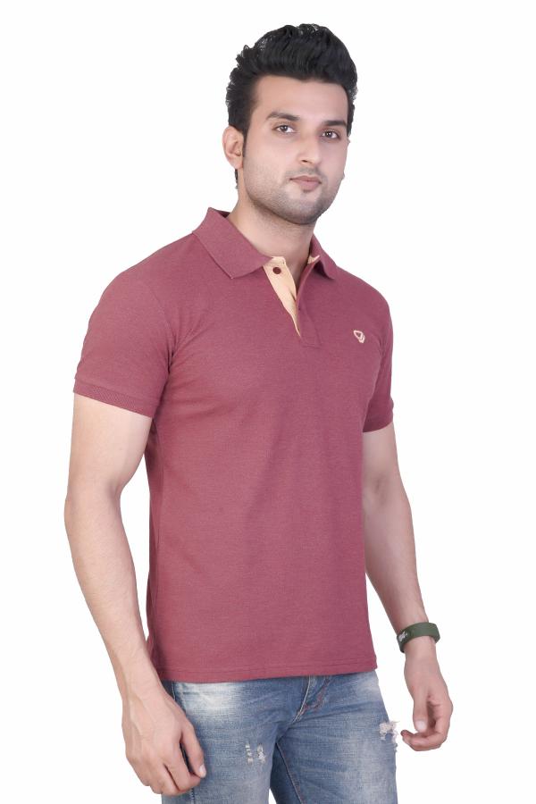 Jace & Declan Men's Solid Regular Fit Polo Neck T-Shirt (Maroon Melange ...