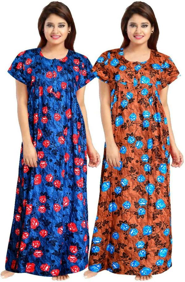 Mudrika Women Multicolor Floral Pure Cotton Pack of 2 Nighty - JioMart