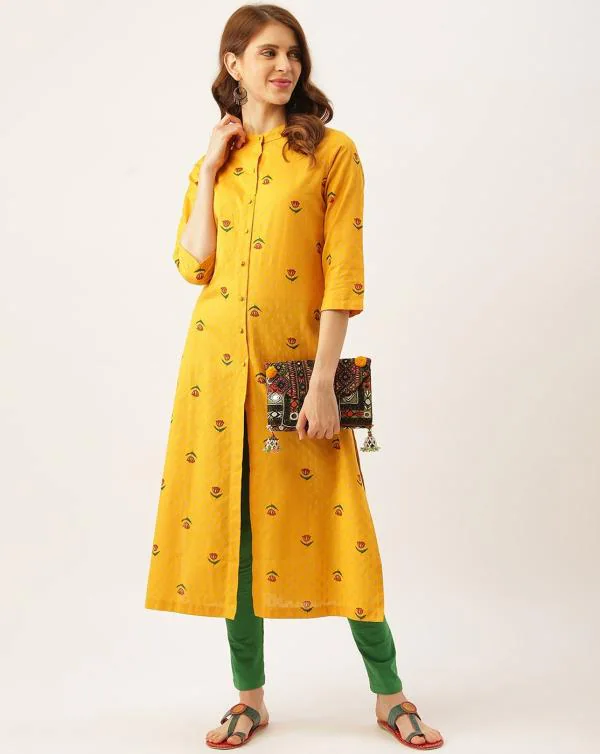 Yellow Front and Side Slit Kurta - JioMart