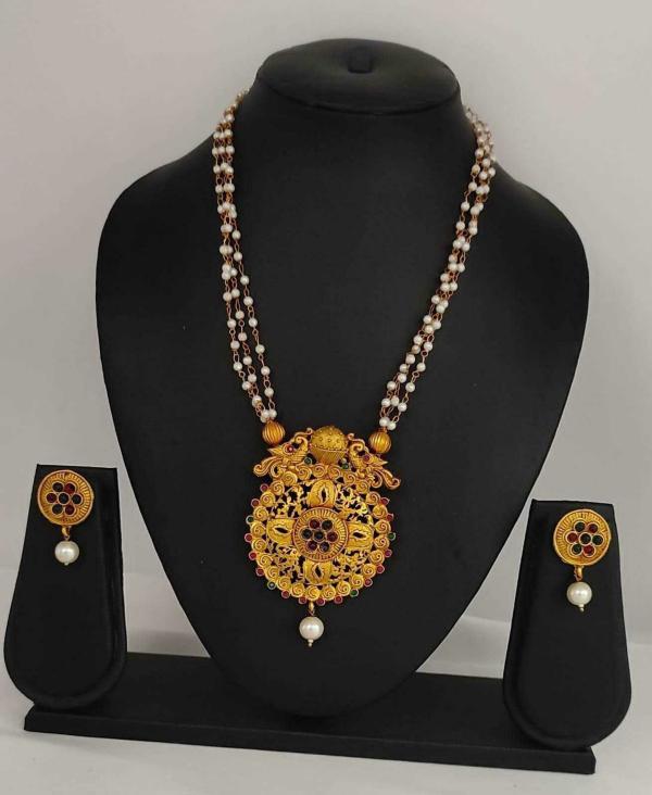 Manath Copper Earring and Necklace Set (Gold) - JioMart