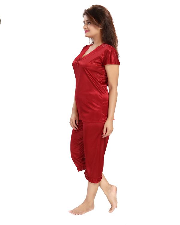 Noty Girl's/Women's-Night Suit/Top & Capri Set/Loungewear - Satin ...