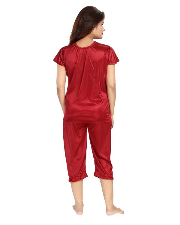 Noty Girl's/Women's-Night Suit/Top & Capri Set/Loungewear - Satin ...