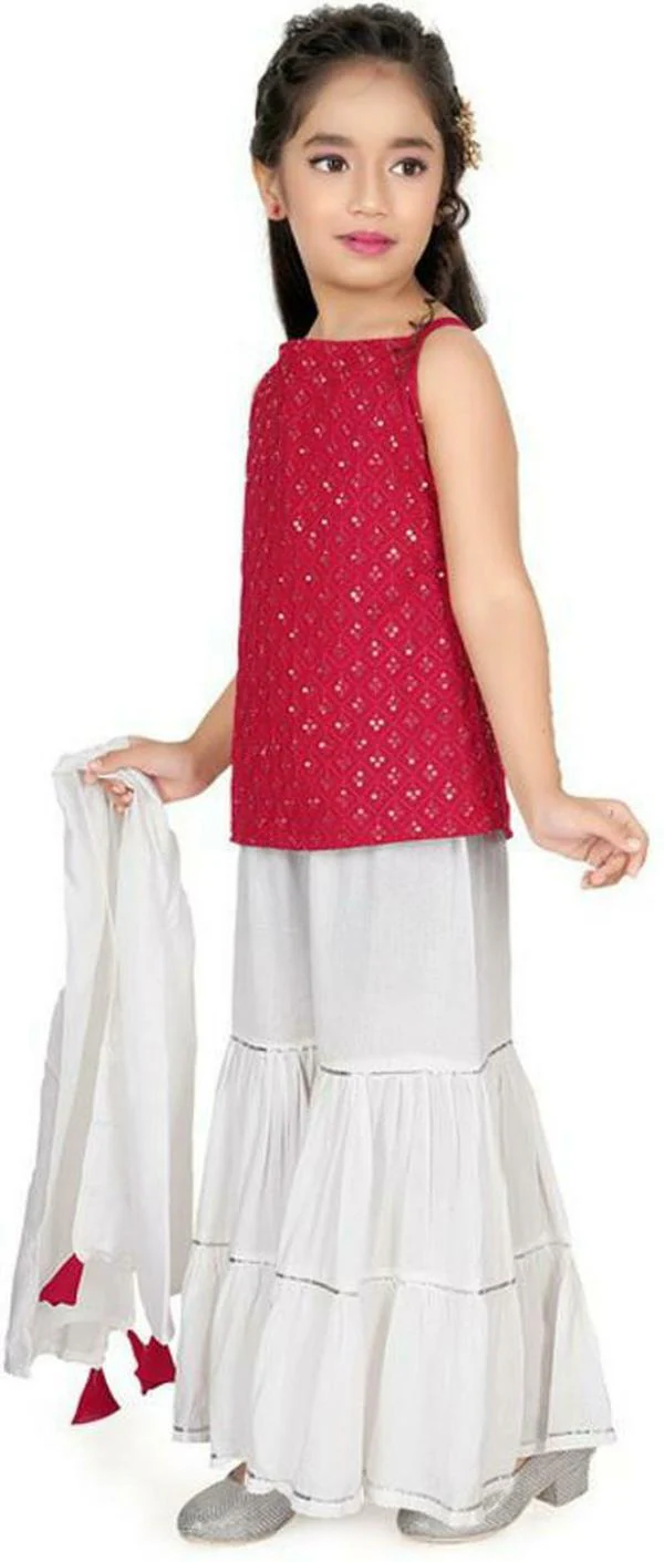 AKRAM GARMENT Girls Rose Red, White Embellished Cotton Lycra Blend ...