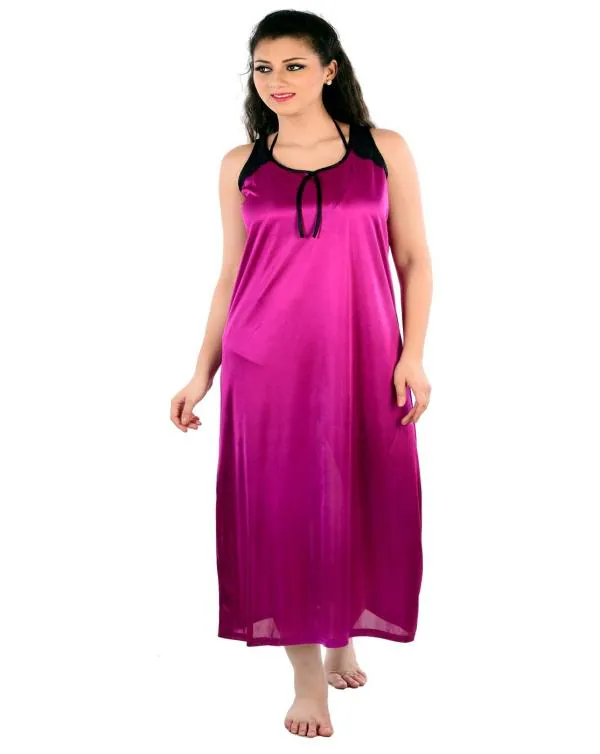 Women's Night Dress and Nighties Pink Satin Nightwear 6pc Robe & Nighty ...