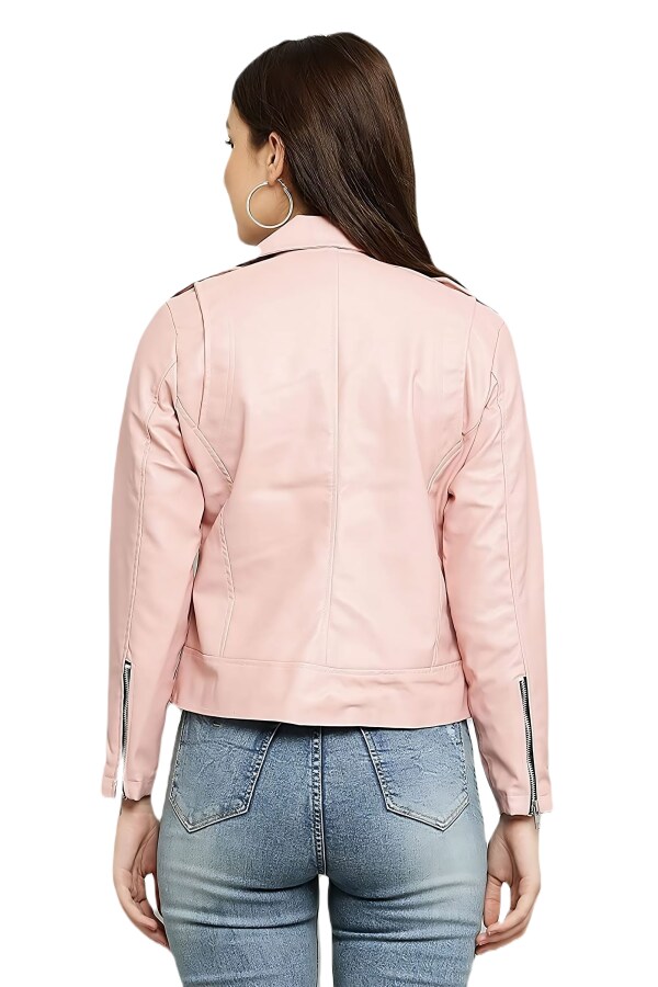 PREEGO Women Pink Solid Lightweight Leather Jacket - JioMart