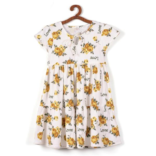 MYY Girls A-Line Floral Printed White/Yellow Color Frock - JioMart