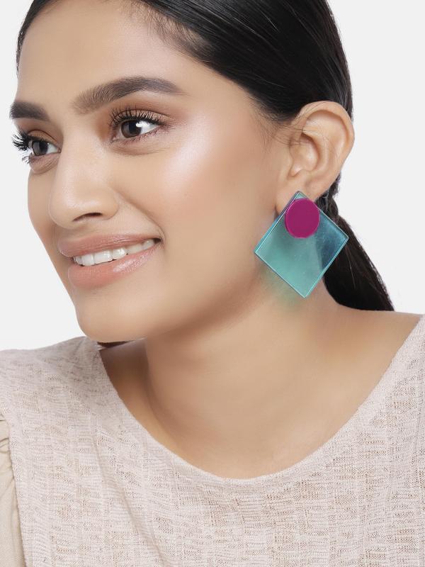 Ayesha Blue Plastic Acrylic Oversized Studs For Women - JioMart