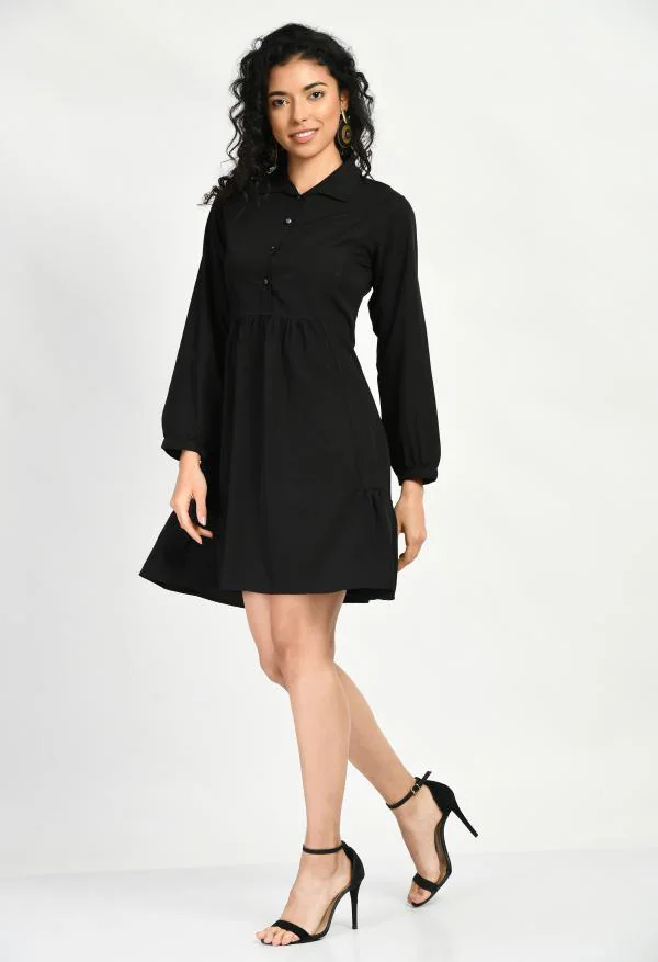 Elanmate Women Fit and Flare Black Color Dress - JioMart