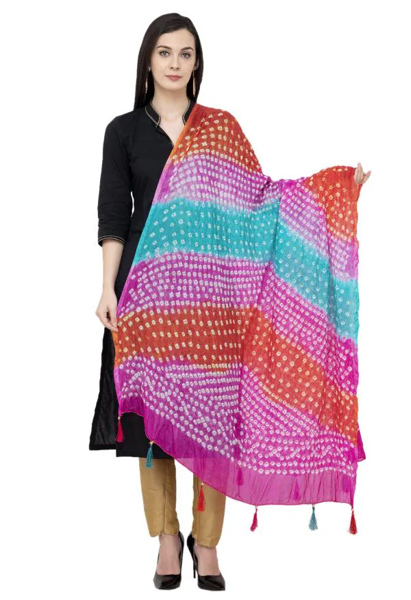 A R Silk Bandhej Multi Tasal Fancy Dupatta Color Multi color Dupatta ...