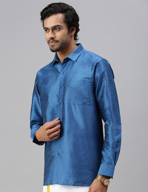 RAMRAJ Men's Blue Solid Polyester Full-length Sleeve Shirt - JioMart