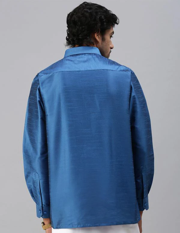 RAMRAJ Men's Blue Solid Polyester Full-length Sleeve Shirt - JioMart