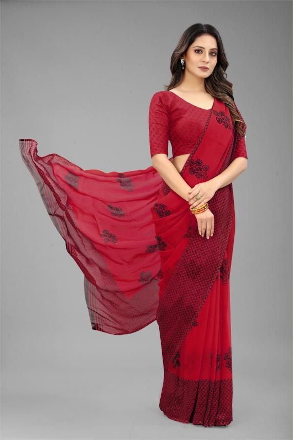 NISHA CREATION Women Beige Floral Chiffon Single Saree - JioMart