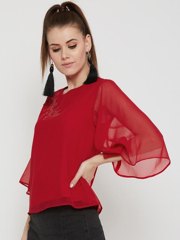 CARLTON LONDON Women Red Solid Polyester Top - JioMart