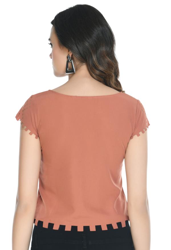 PREEGO Women Brown Self Design Crop Top - JioMart