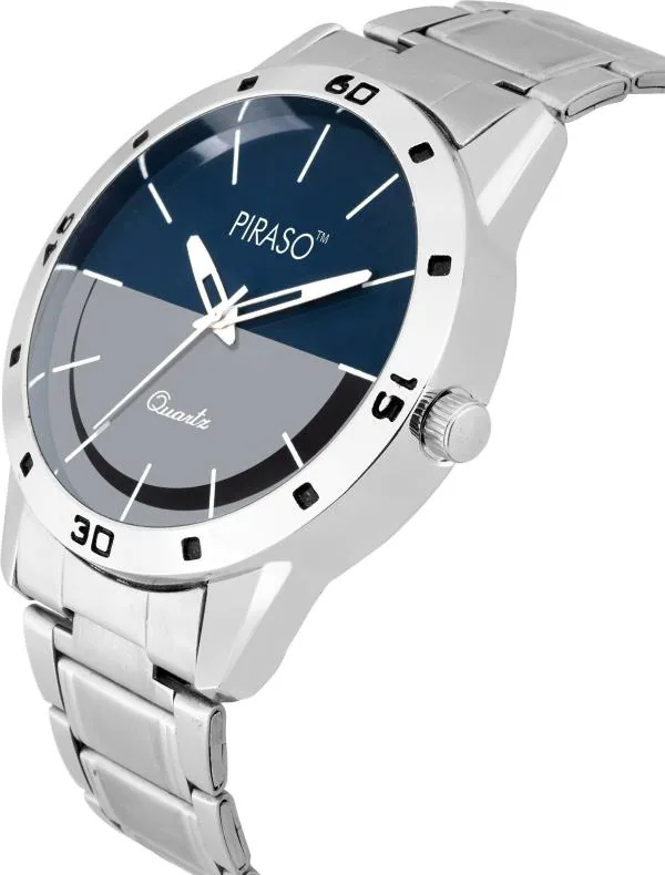 PIRASO Analog Blue Dial Silver Strap Watch for Men - JioMart