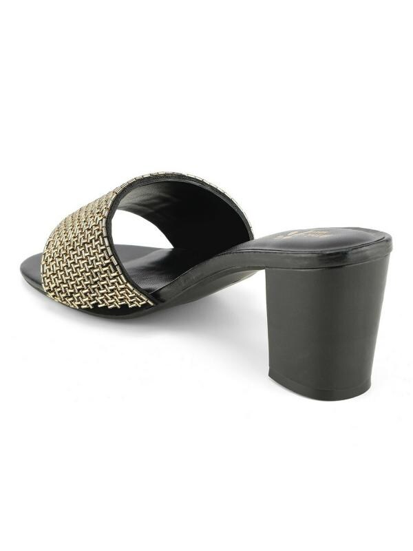 Aady Austin Women Synthetic Black Gold Party Block Heel Slip On Slipper ...