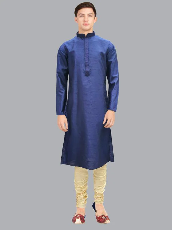 Sreemant Blended Art Silk Texture Dark Blue Kurta for Men, KSMB806 ...
