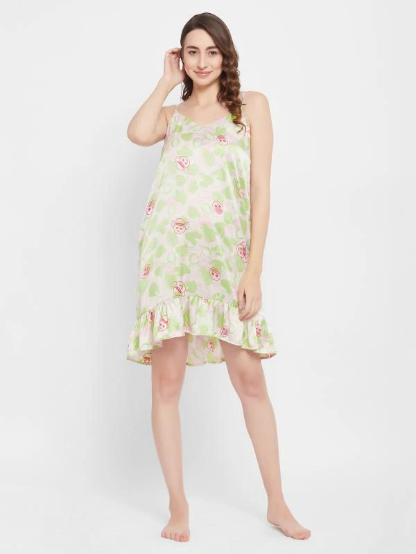 Clovia Women's White Graphic Satin Short Nighty - JioMart