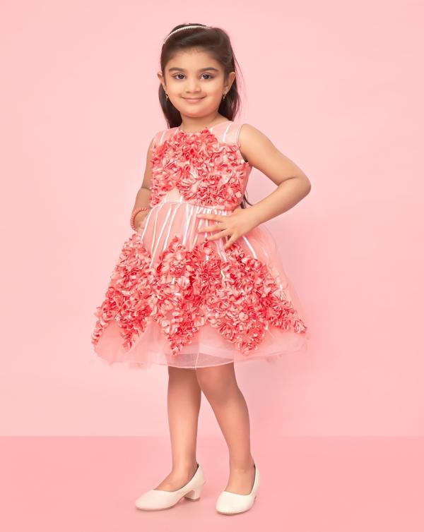 Aarika Girls Peach Color Net Self-Design Frocks - JioMart