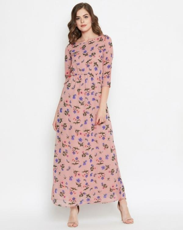 PURYS Women Pink Printed Polyester Dress - JioMart