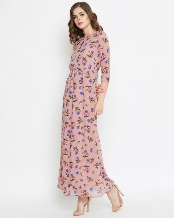 PURYS Women Pink Printed Polyester Dress - JioMart