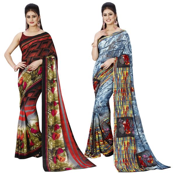 Anand Women Multicolor2 Self Design Pattern Georgette Pack of 2 Saree ...