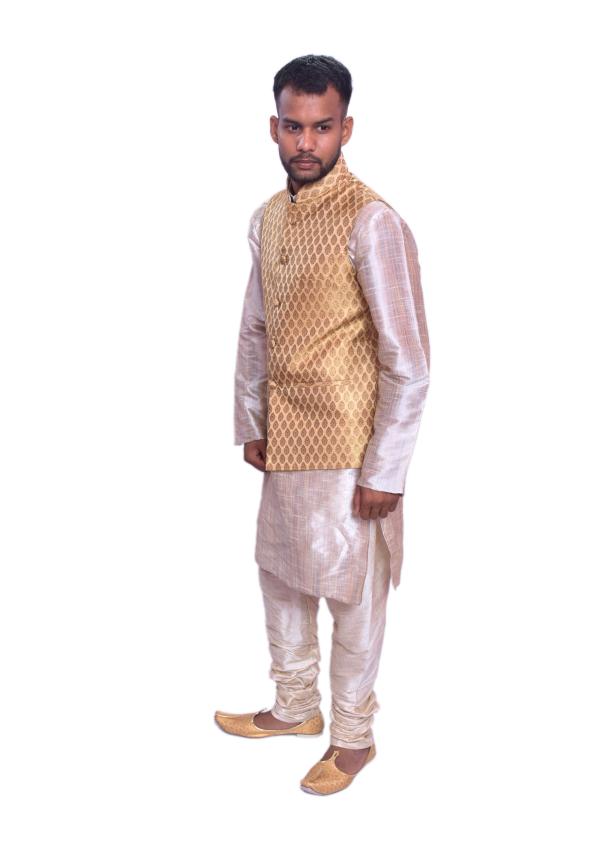 HFP Men's Double Tone Matching Kurta Churidar With Gold Bindoo ...