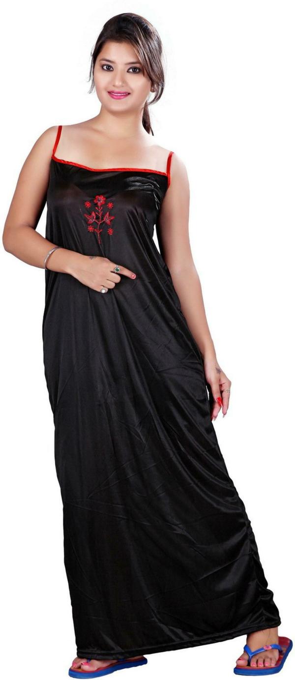 ULTRAVIOLET Women Black and Red Embroidered Satin Nighty - JioMart