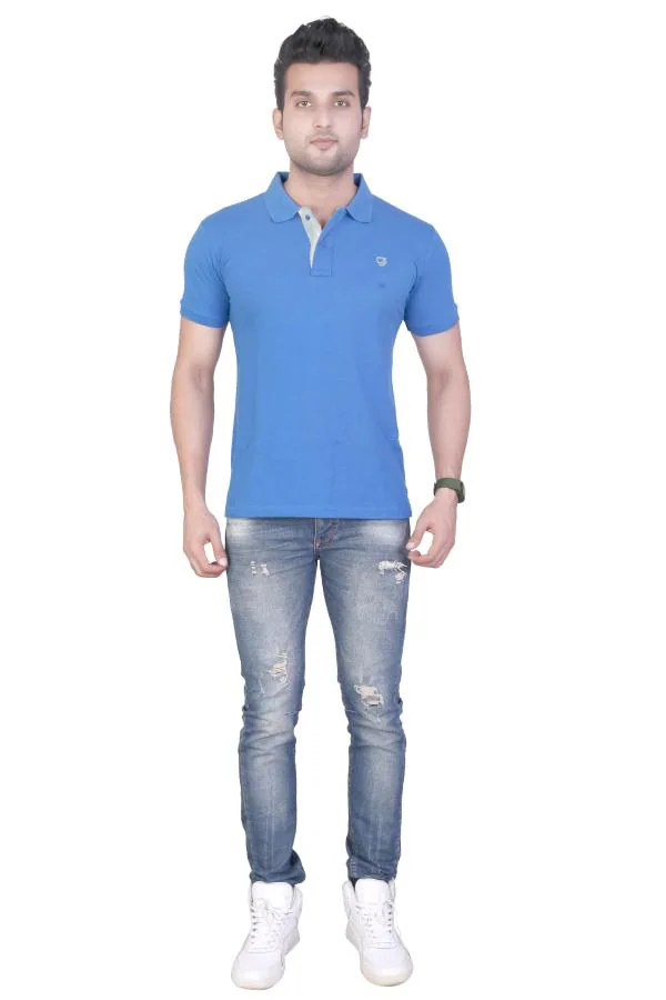 Jace & Declan Solid Regular Fit Polo Neck T-Shirts for Men Light Blue ...