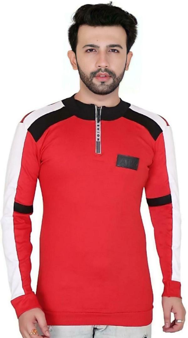 RDS GARMENT HUB Men Red Cotton Blend Colorblock Tshirt (M) - JioMart