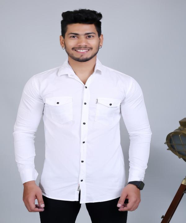 PODGE Men Slim Fit Solid Spread Collar Casual White Shirt - JioMart