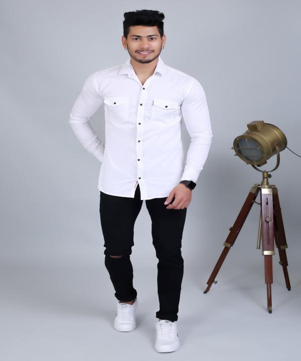 PODGE Men Slim Fit Solid Spread Collar Casual White Shirt - JioMart