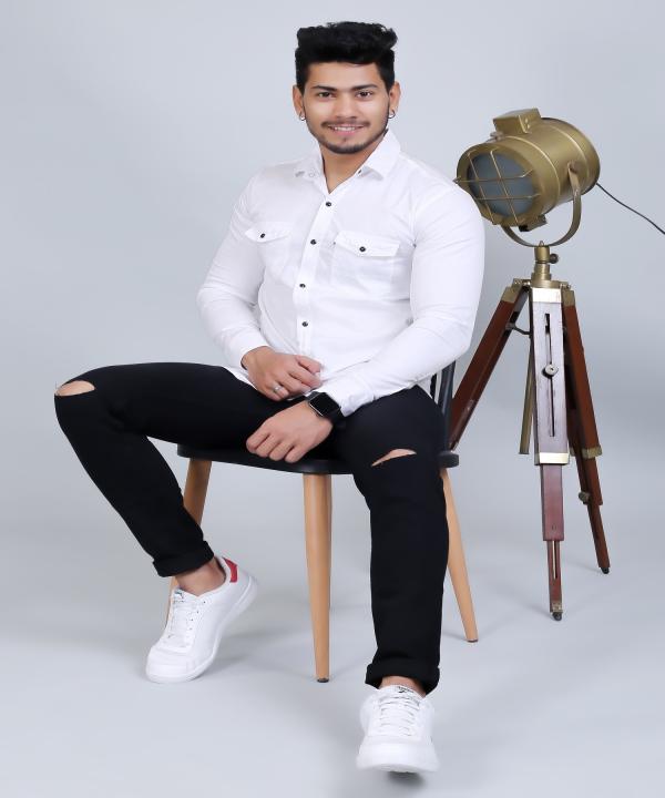 PODGE Men Slim Fit Solid Spread Collar Casual White Shirt - JioMart