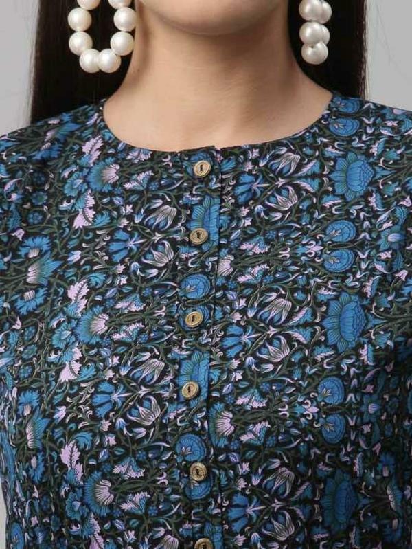 Helwin Desiner Women,Girls Navy Blue Floral Printed Cotton Maxi Dress ...