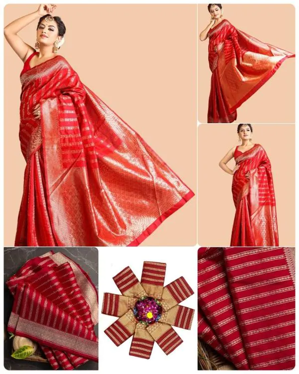 PANETAR NEW LOOK BANARASI SILK JAQUARD SAREE FOR BRIDE - JioMart