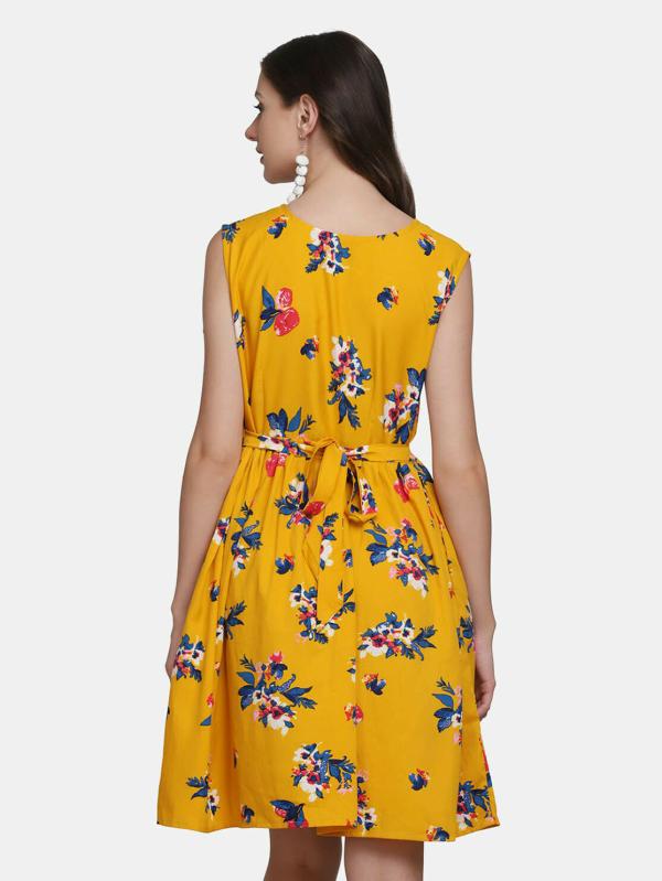 Laycra Women Yellow Printed Polyester A-line Dress - JioMart