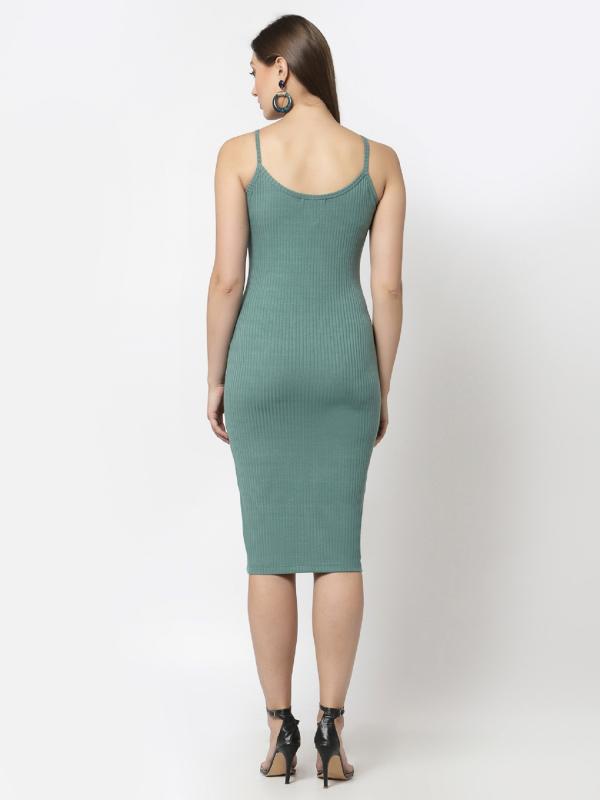 Popwings Casual Pastel Green Bodycon Long Rib Cotton Dress - JioMart