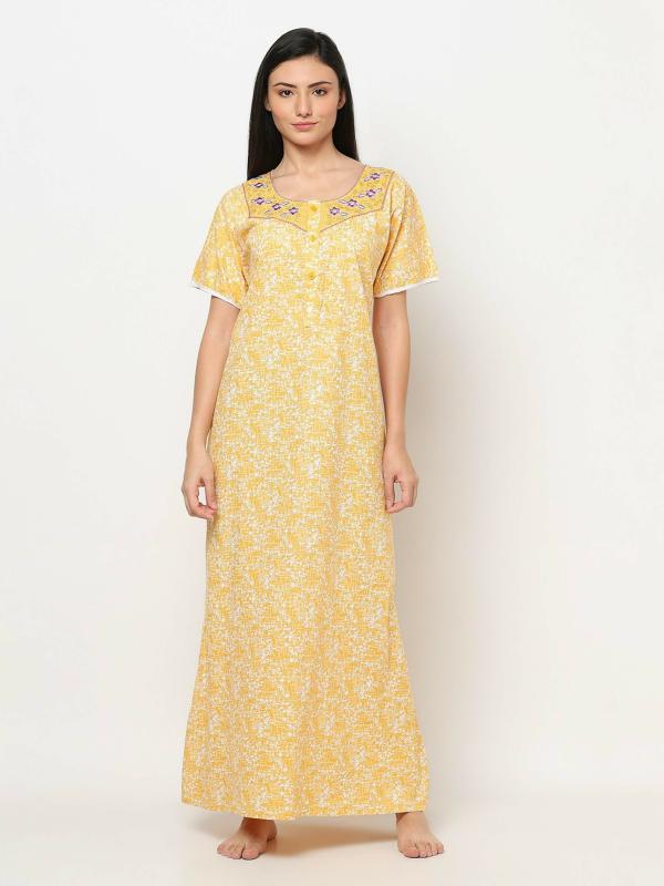 Ultraviolet Women Yellow Printed Cotton Nighty - JioMart