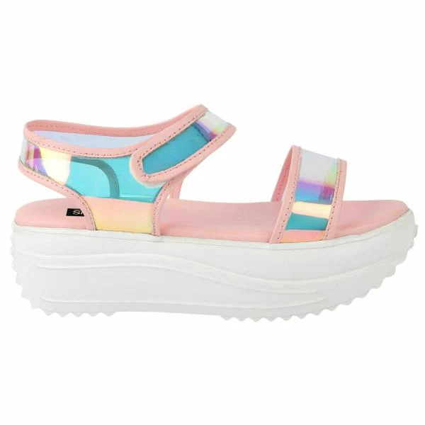 Shoetopia Pink Printed Flatform Sandals - JioMart