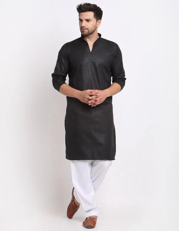Benstoke Men's Black & White Cotton Pathani Kurta With Salwar Set - JioMart