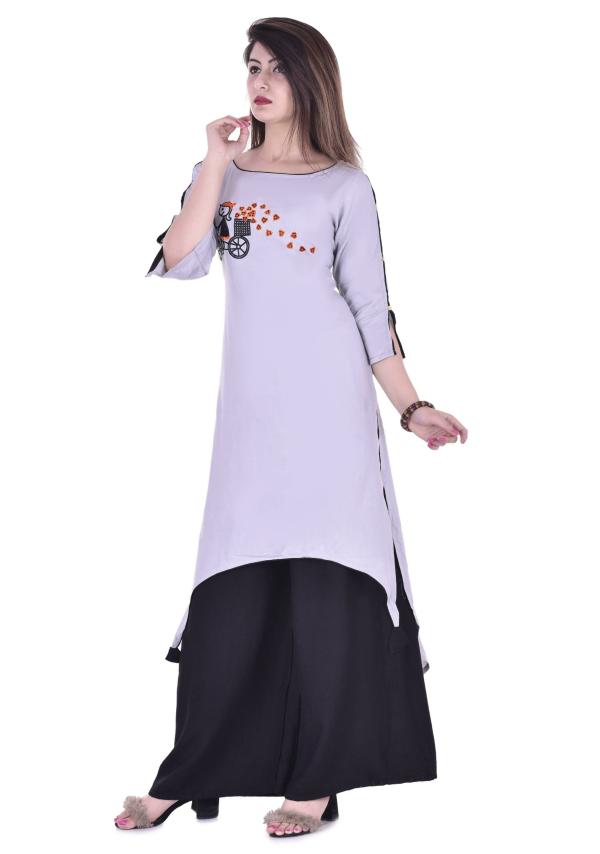 Maquien Women Grey Embroidered Rayon Kurta Suit Set - JioMart